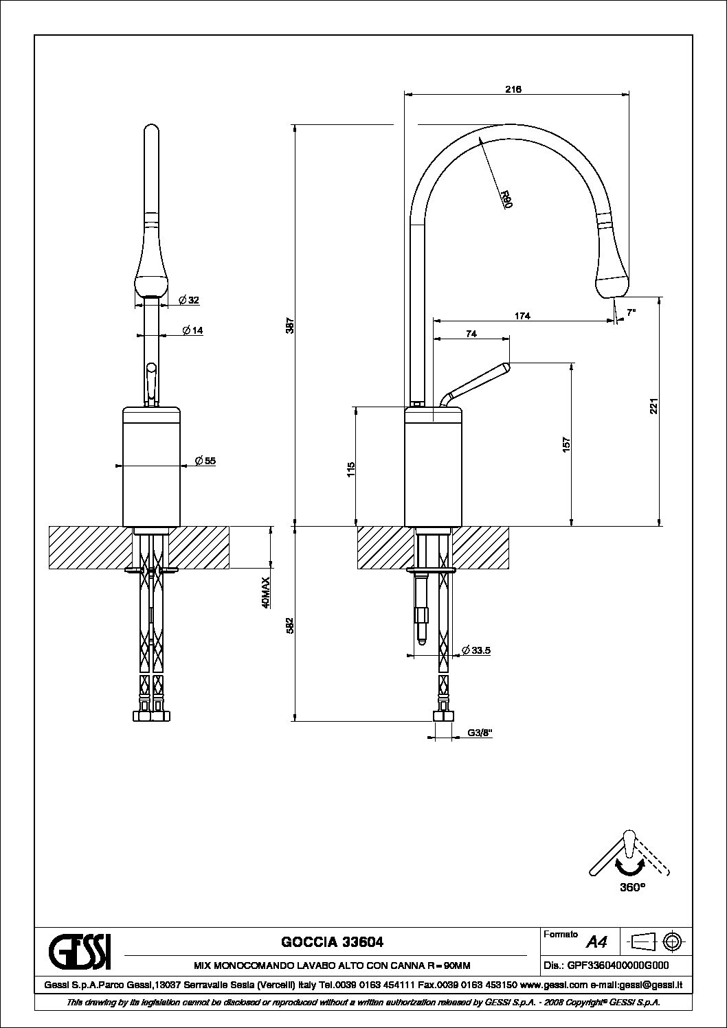 GESSI Miscelatore Lavabo Serie Goccia Bocca Corta Cromo Cod. 33604/031 ...